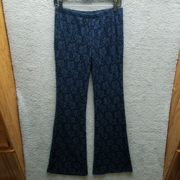 Wayf | Pants & Jumpsuits | Wayf Womens S Lace Floral Blue Wideleg Pants ...
